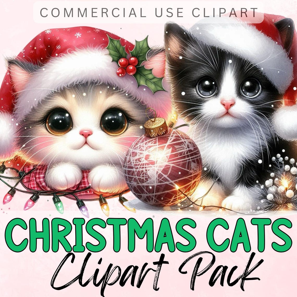Cute Christmas Cats Clipart Pack. Junk Journal Card Making High Quality ...