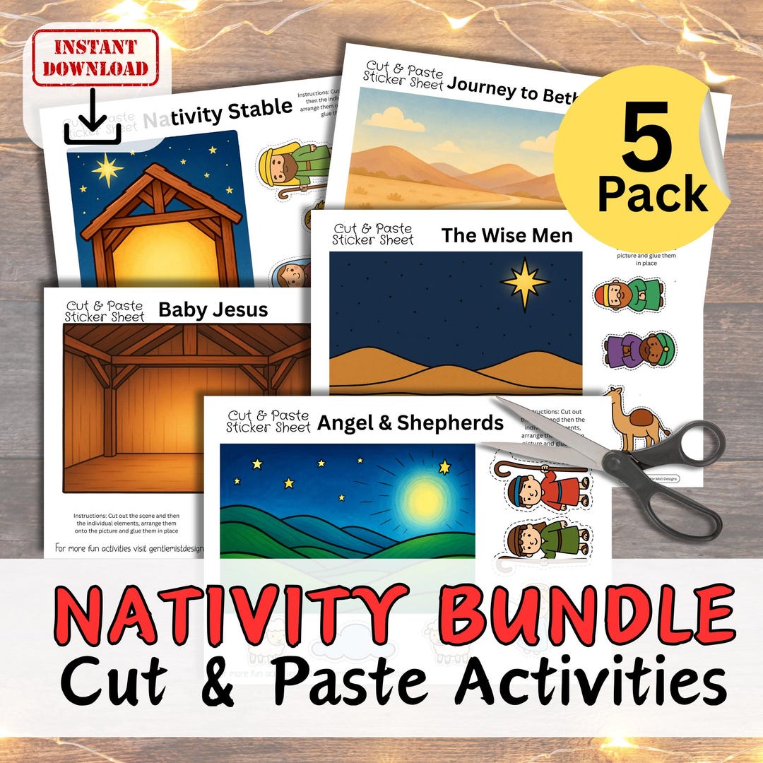 NATIVITY BUNDLE Set of 5 Cut & Paste Sticker Scene Craft | Bible Story ...