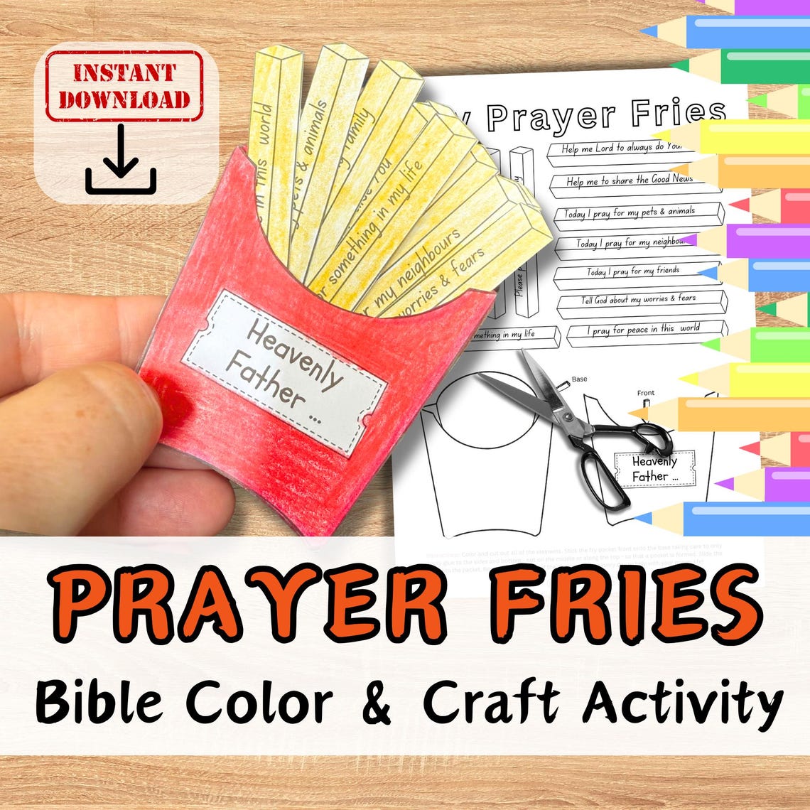 PRAYER FRIES Bible Coloring Sheet Craft Activity Kit for Kids. Sunday ...