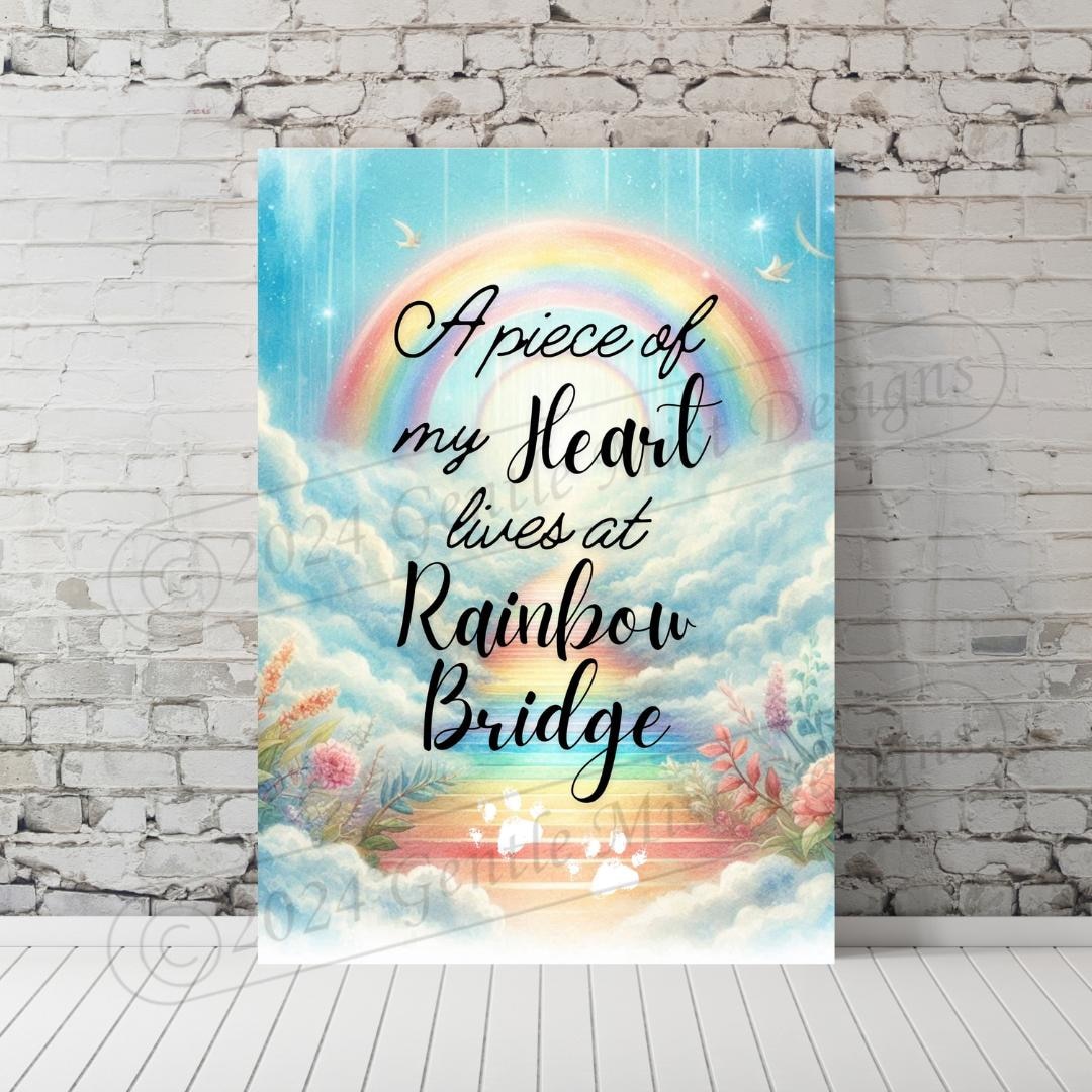 RAINBOW BRIDGE Pet Loss Wall Art in Water Colour With Comforting Quote ...
