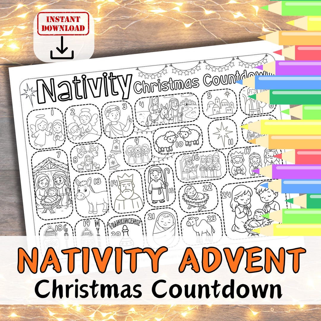 NATIVITY ADVENT CALENDAR Christmas Countdown Coloring Page Diy Activity ...