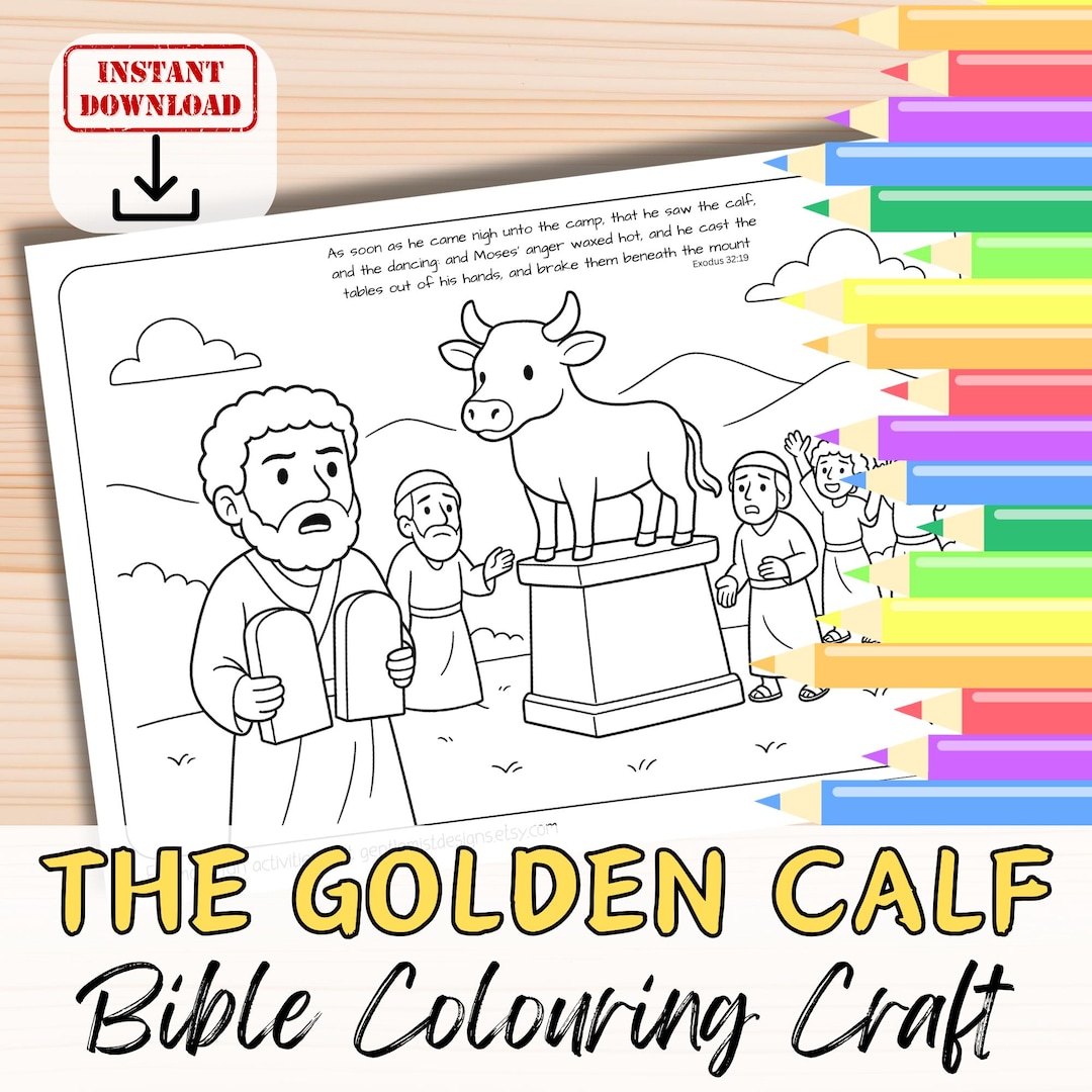 THE GOLDEN CALF Moses & Aaron Bible Verse Coloring in Sheet Activity ...