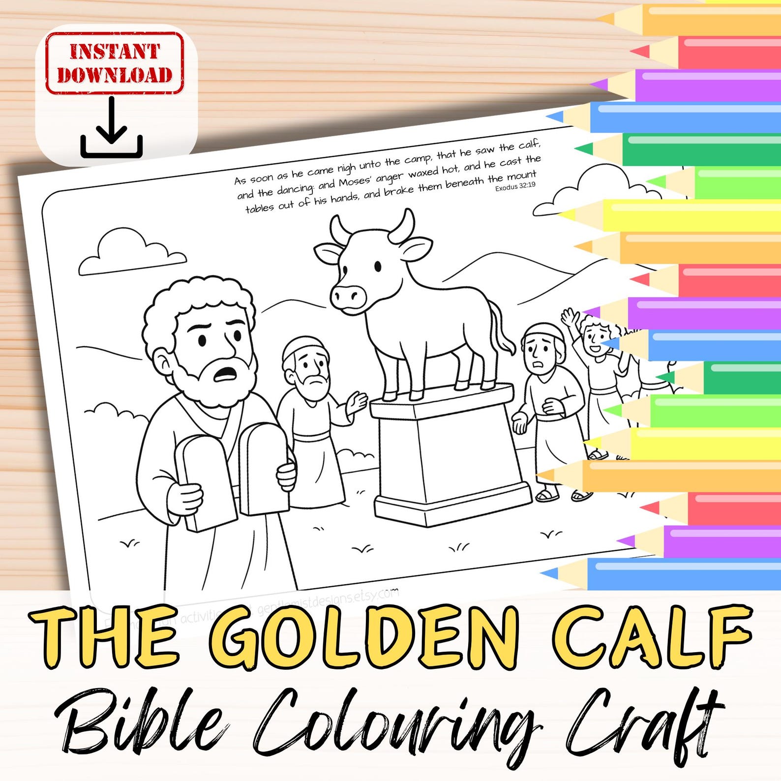 THE GOLDEN CALF Moses & Aaron Bible Verse Coloring in Sheet Activity ...