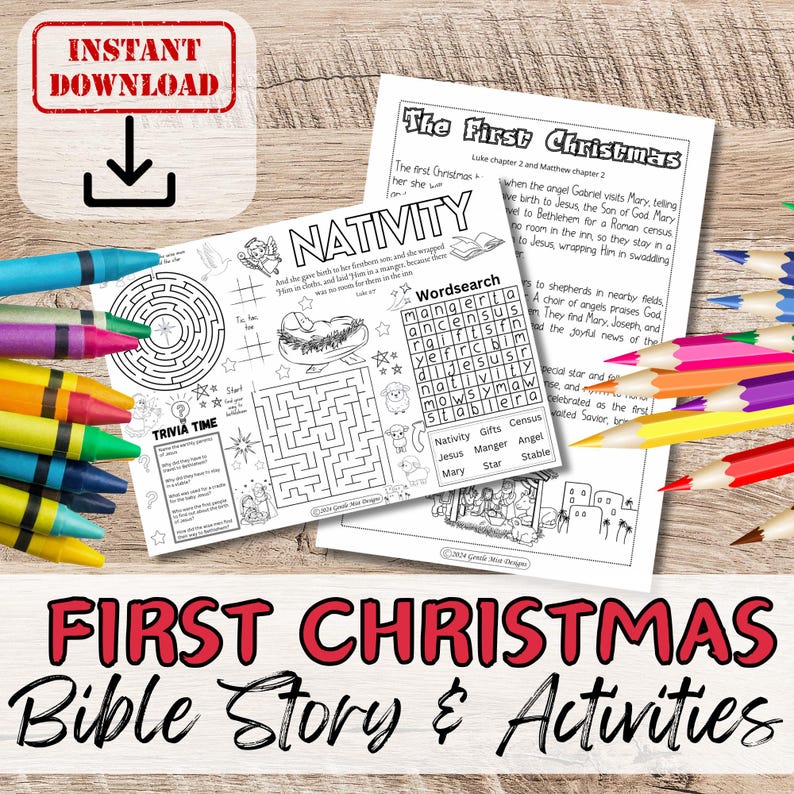 NATIVITY FIRST CHRISTMAS Bible Story and Activity Sheet for Kids ...