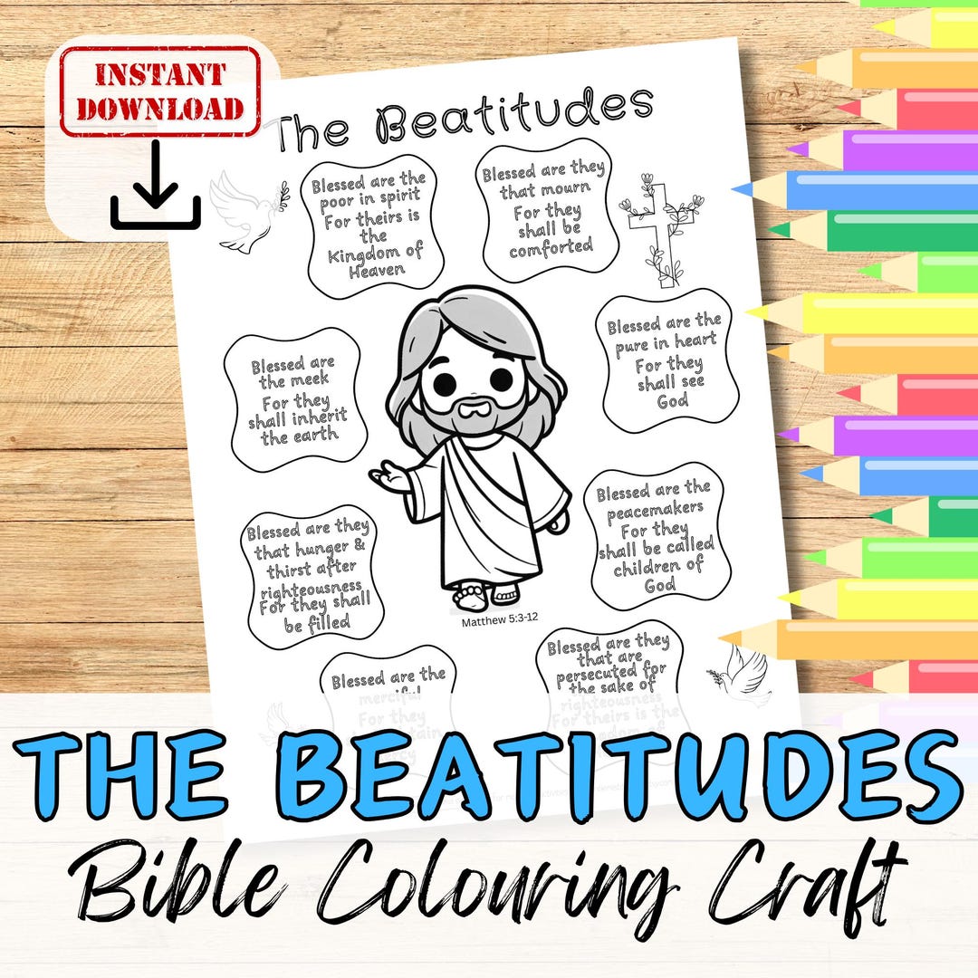 THE BEATITUDES Bible Verse Colouring Sheet Activity for Kids, Youth ...