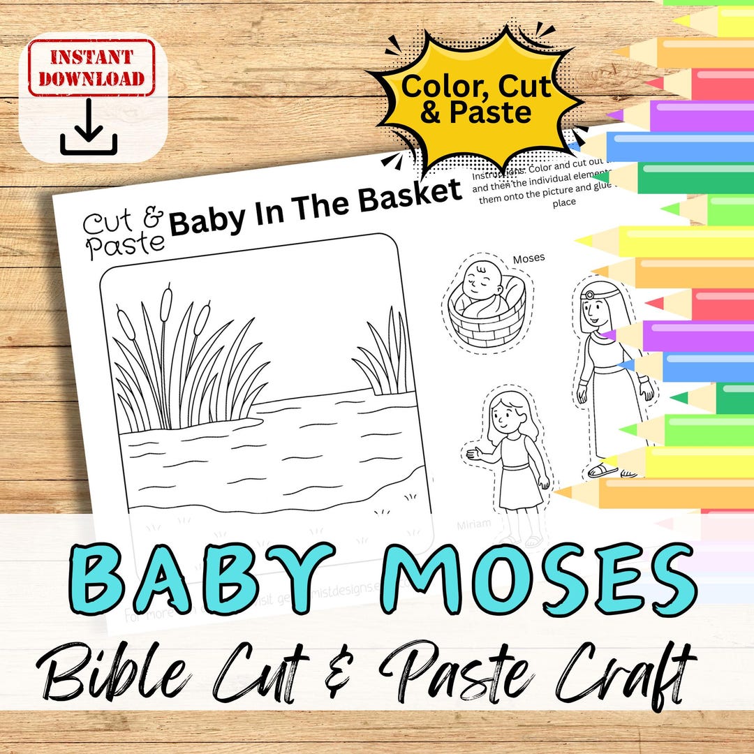 BABY MOSES in BASKET Bible Paper Craft Activity for Kids Printable Diy ...