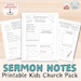 CUTE SERMON NOTES for Kids Printable Church Set Sunday School Notes ...