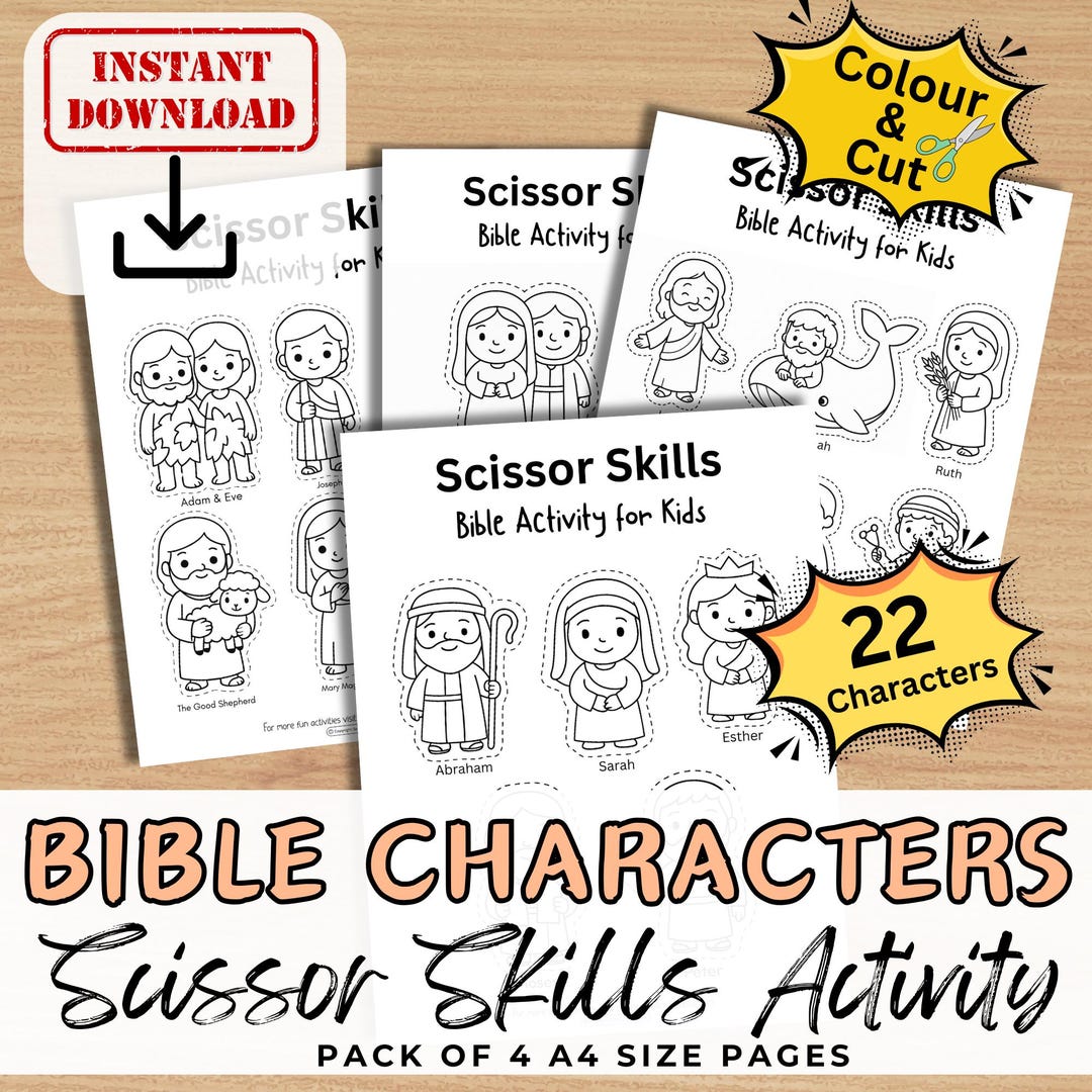 SCISSOR SKILLS - Bible Characters Cutting Practice Activity for Kids ...