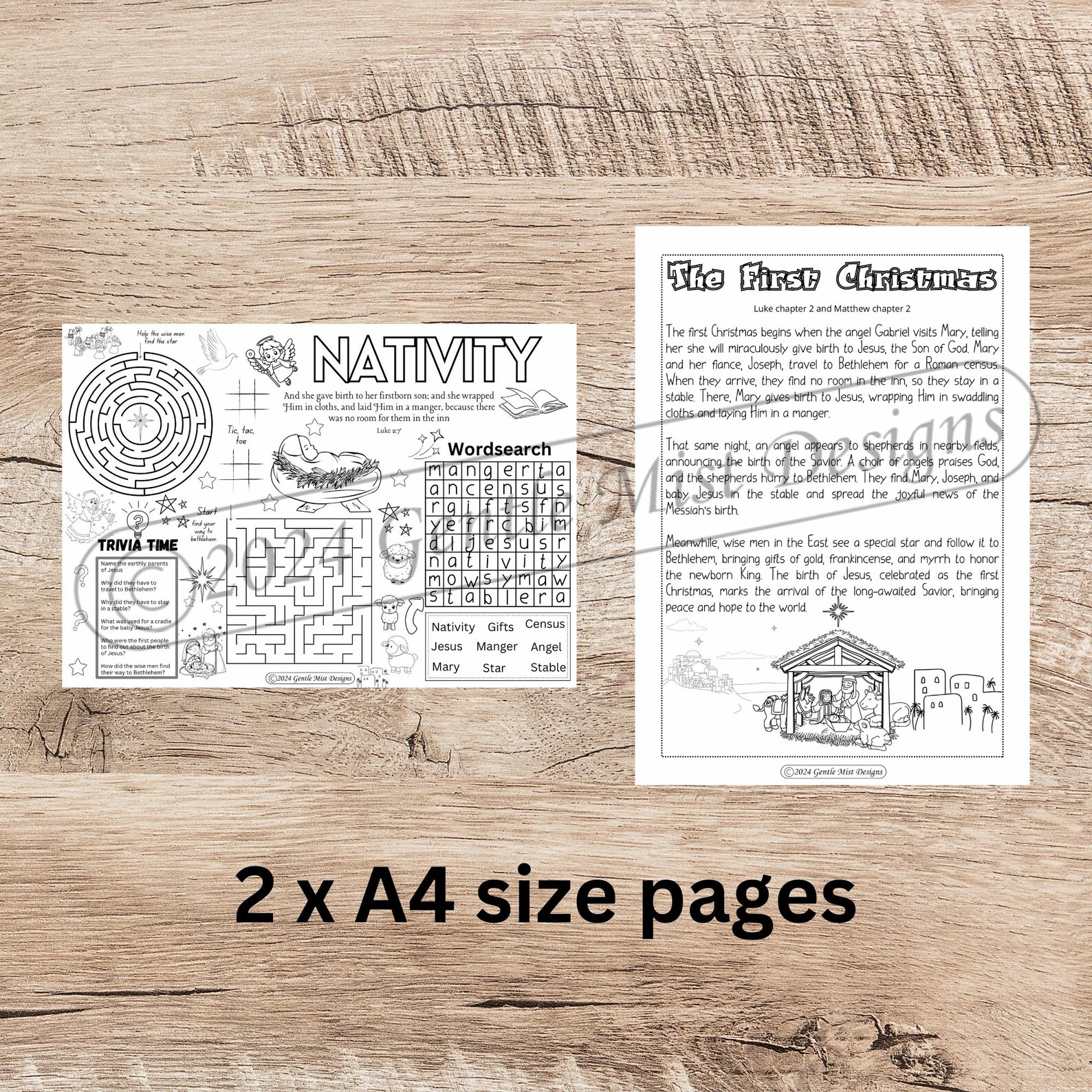 NATIVITY FIRST CHRISTMAS Bible Story and Activity Sheet for Kids ...