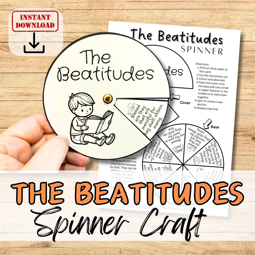 THE BEATITUDES Bible Spinner Wheel Colouring Sheet Craft. Bible Verse ...