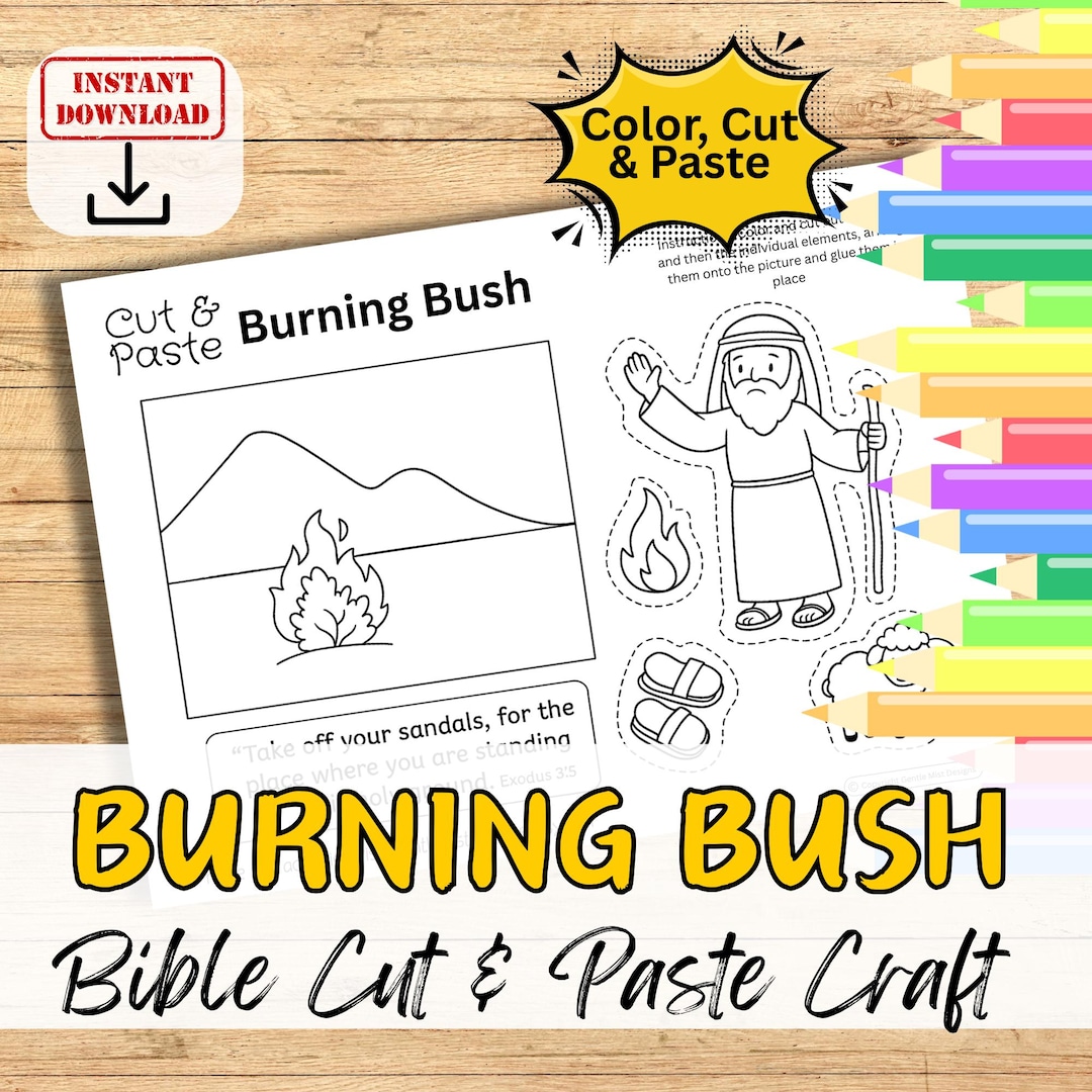 MOSES BURNING BUSH Bible Paper Craft Activity for Kids Printable Diy ...