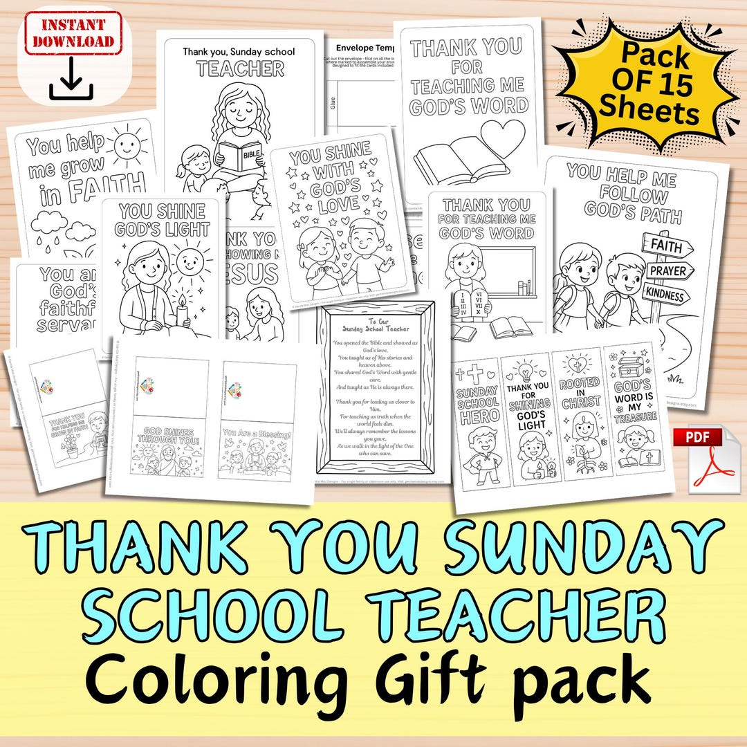 Thank You SUNDAY SCHOOL TEACHER Gift Pack Printable Coloring Pages ...