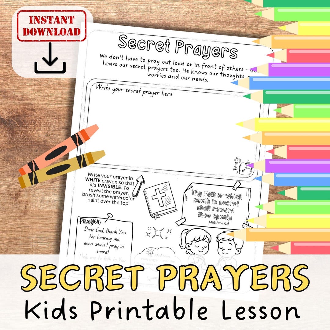 SECRET PRAYERS Lesson Activity. Sheet for Kids/youth Bible Coloring in ...