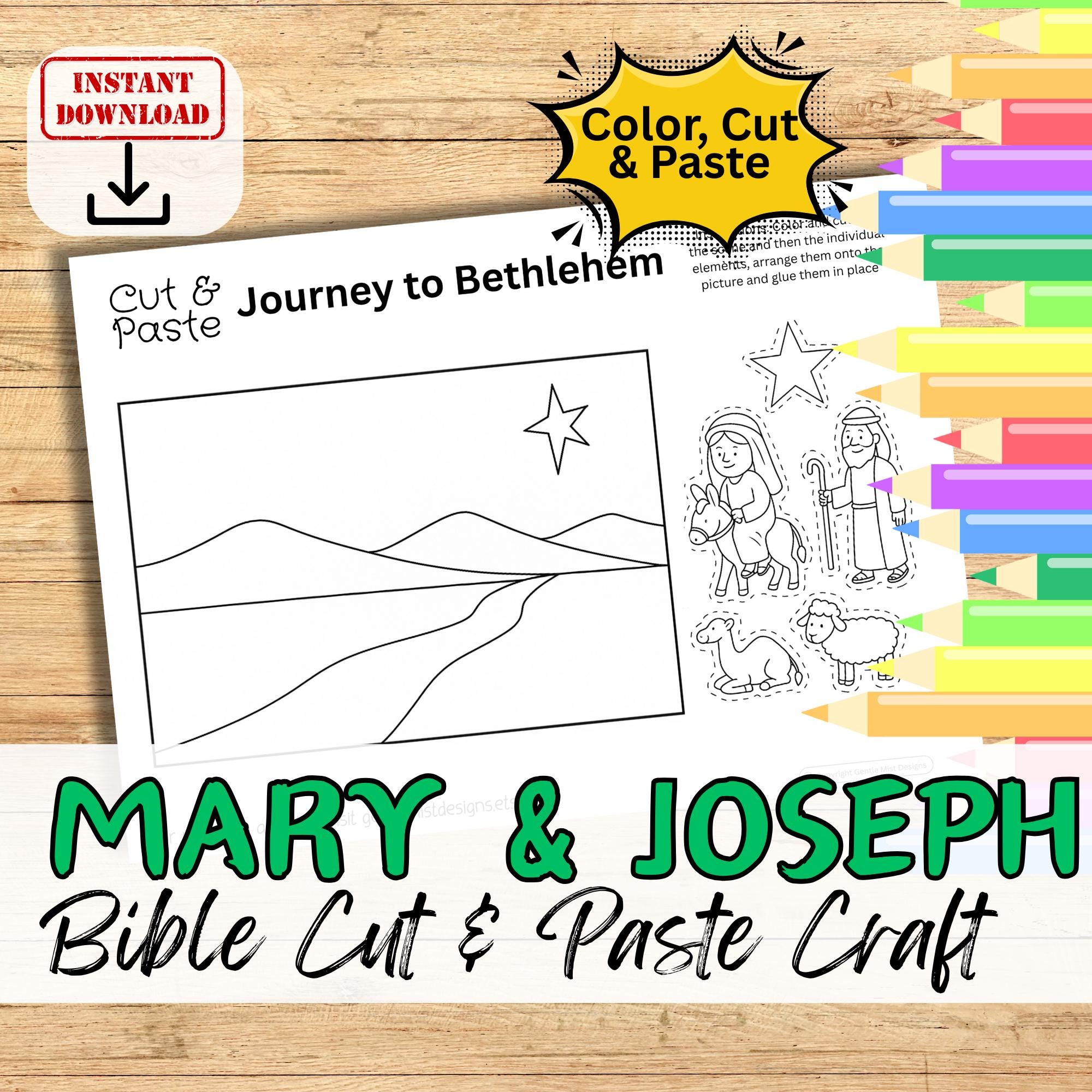 JOURNEY to BETHLEHEM Nativity Bible Paper Craft Activity for Kids. Mary ...