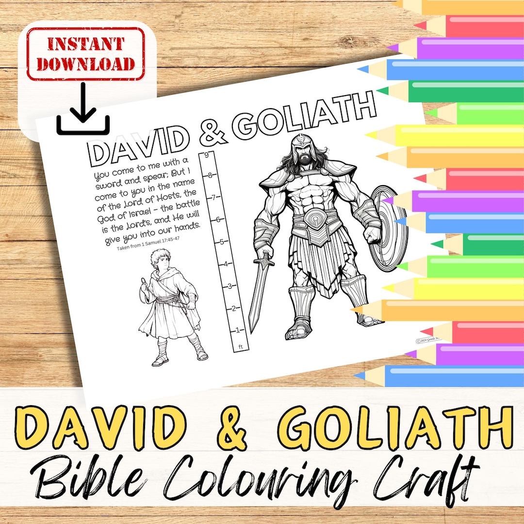 David & Goliath Bible Story Character Verse Colouring Sheet Activity ...
