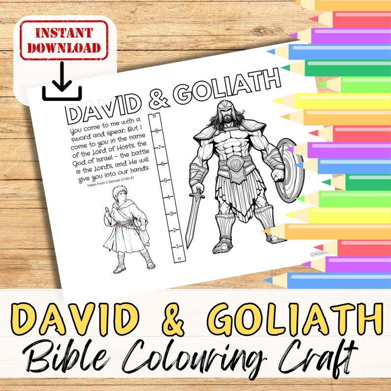 David & Goliath Bible Story Character Verse Colouring Sheet Activity ...