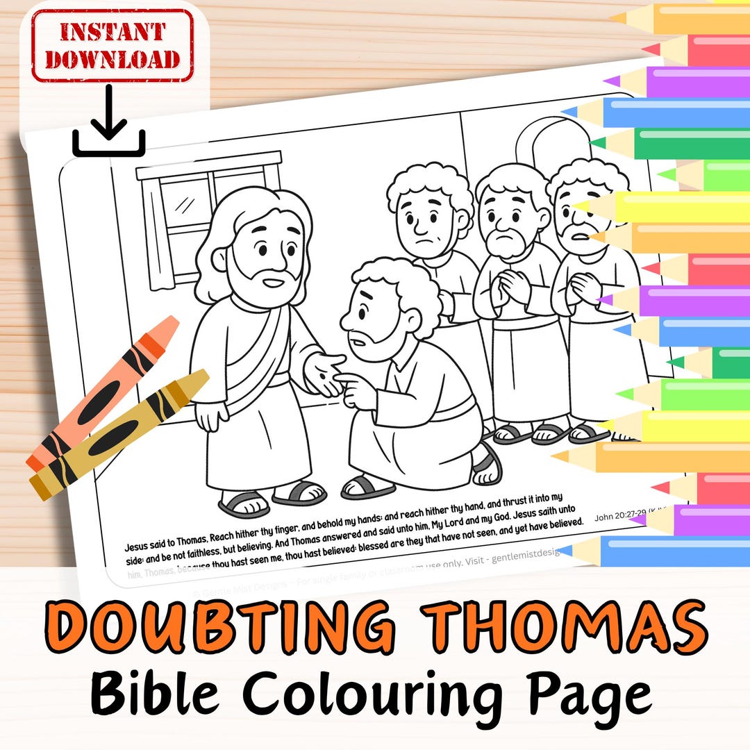 DOUBTING THOMAS Bible Verse Coloring in Sheet Activity for Kids Youth ...