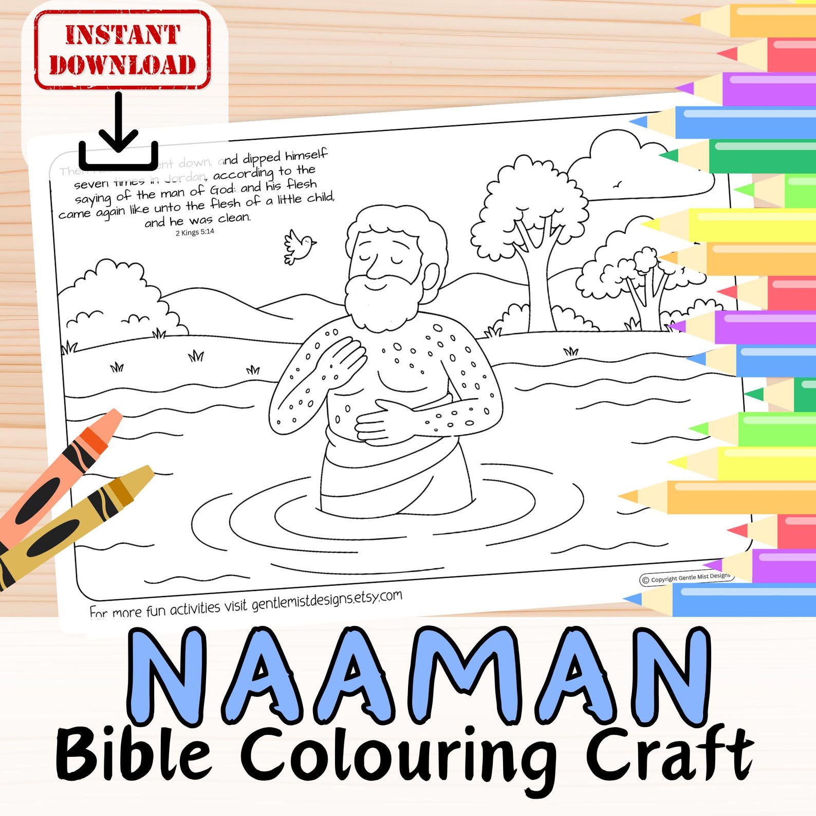 NAAMAN HEALED of LEPROSY Walls Bible Verse Coloring in Sheet Activity ...
