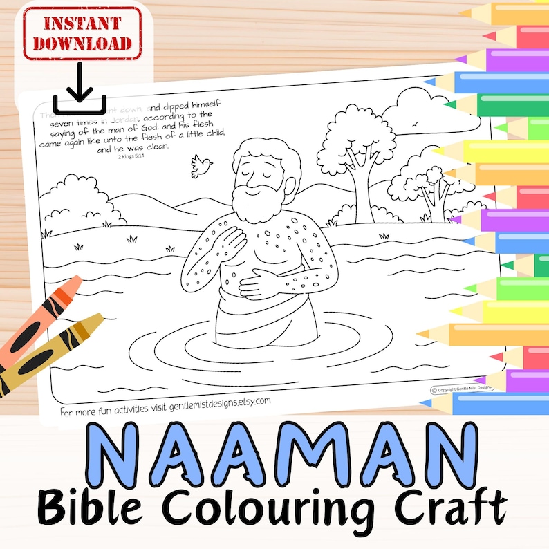NAAMAN HEALED of LEPROSY Walls Bible Verse Coloring in Sheet Activity ...