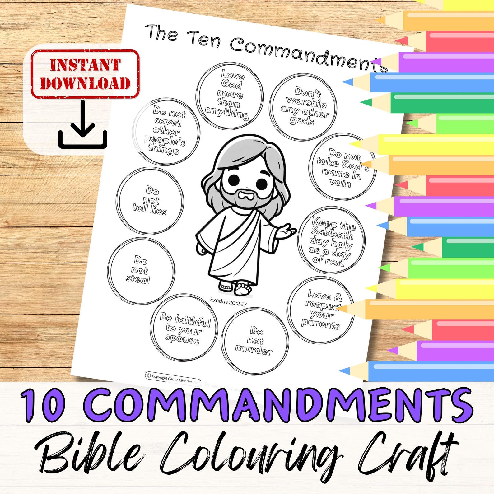 THE TEN 10 COMMANDMENTS Bible Verse Colouring Sheet Activity for Kids ...