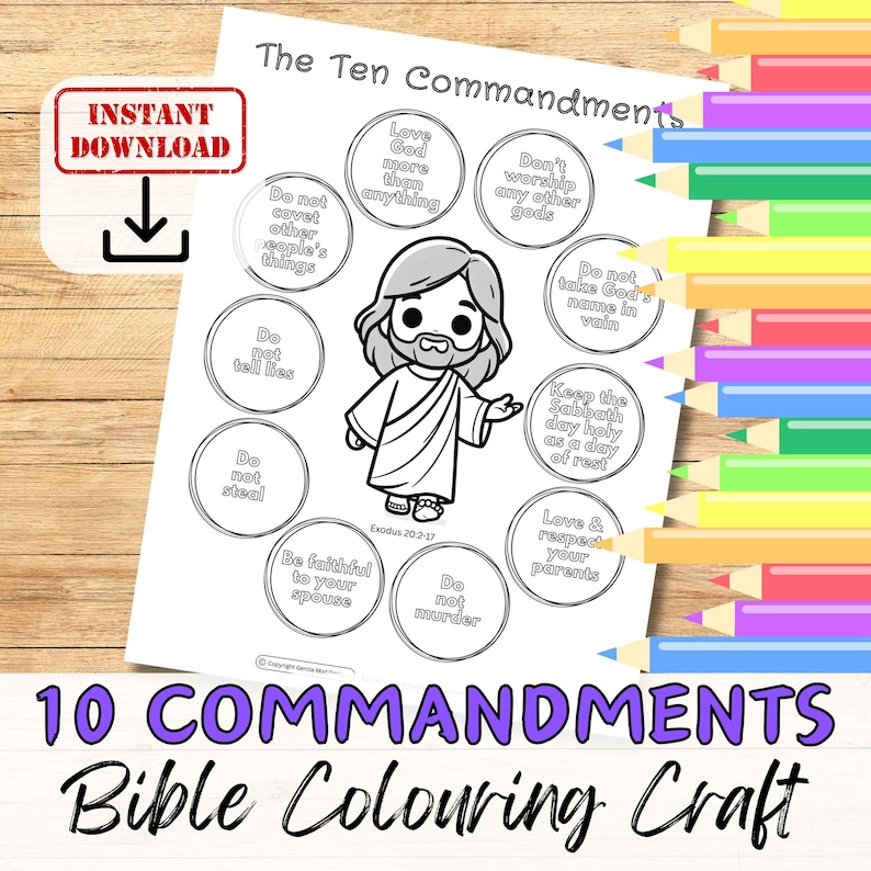 THE TEN 10 COMMANDMENTS Bible Verse Colouring Sheet Activity for Kids ...