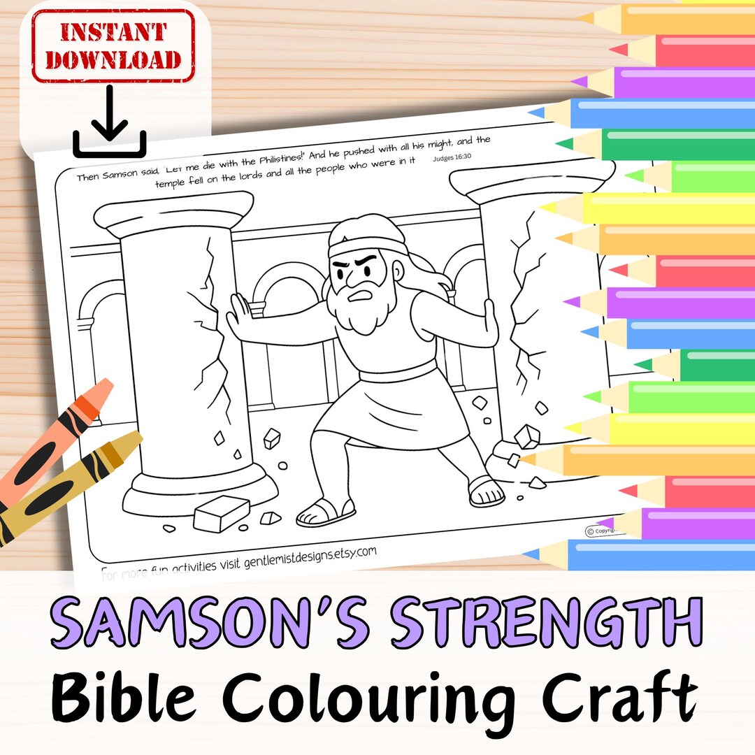 SAMSON THE JUDGE Bible Verse Coloring in Sheet Activity for Kids, Youth ...