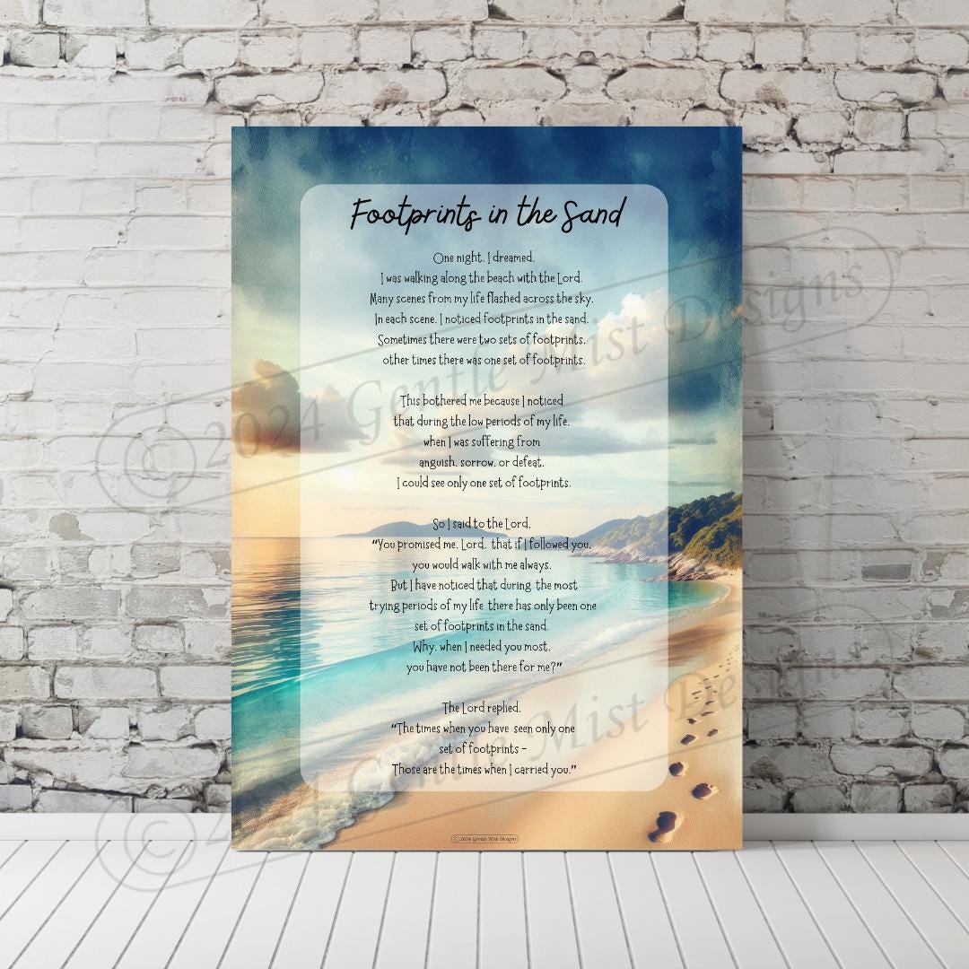 FOOTPRINTS in the SAND Christian Wall Art Print. Bible Poem About Jesus ...