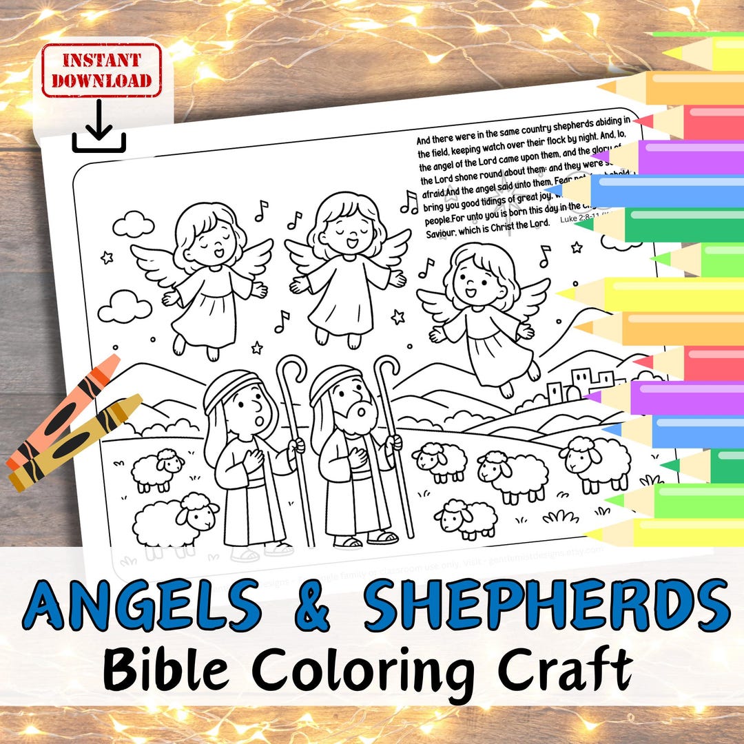 ANGELS APPEAR to SHEPHERDS Bible Verse Coloring Page Activity for Kids ...