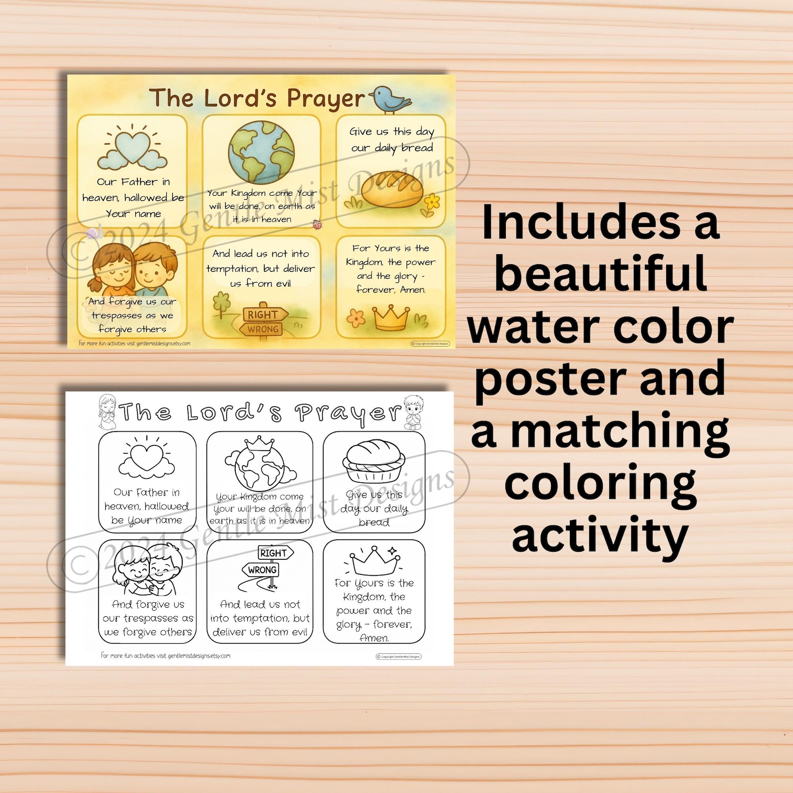 THE LORDS PRAYER Bible Verse Poster & Coloring in Sheet Activity for ...