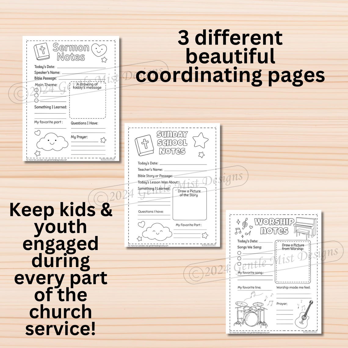 CUTE SERMON NOTES for Kids Printable Church Set Sunday School Notes ...