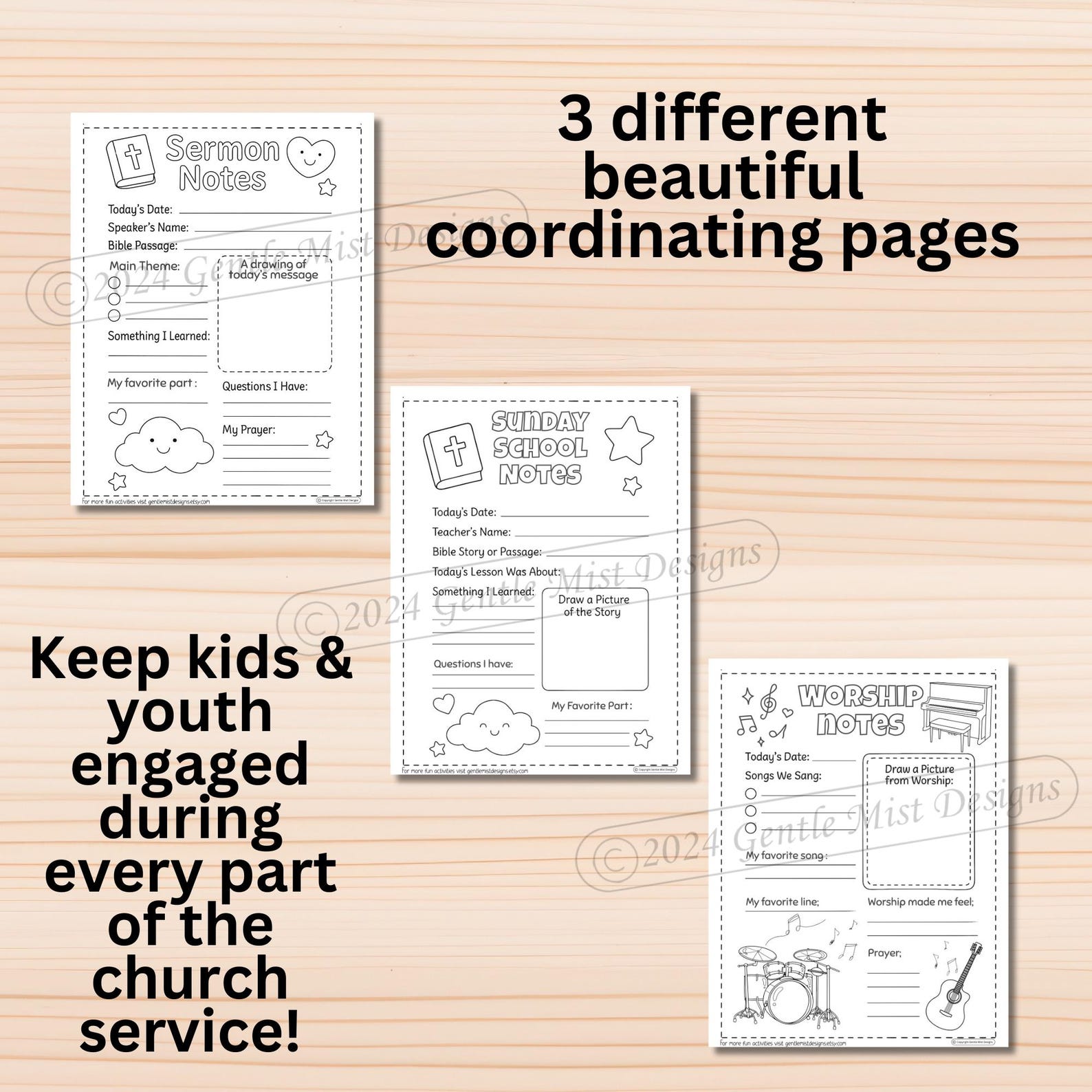 CUTE SERMON NOTES for Kids Printable Church Set Sunday School Notes ...