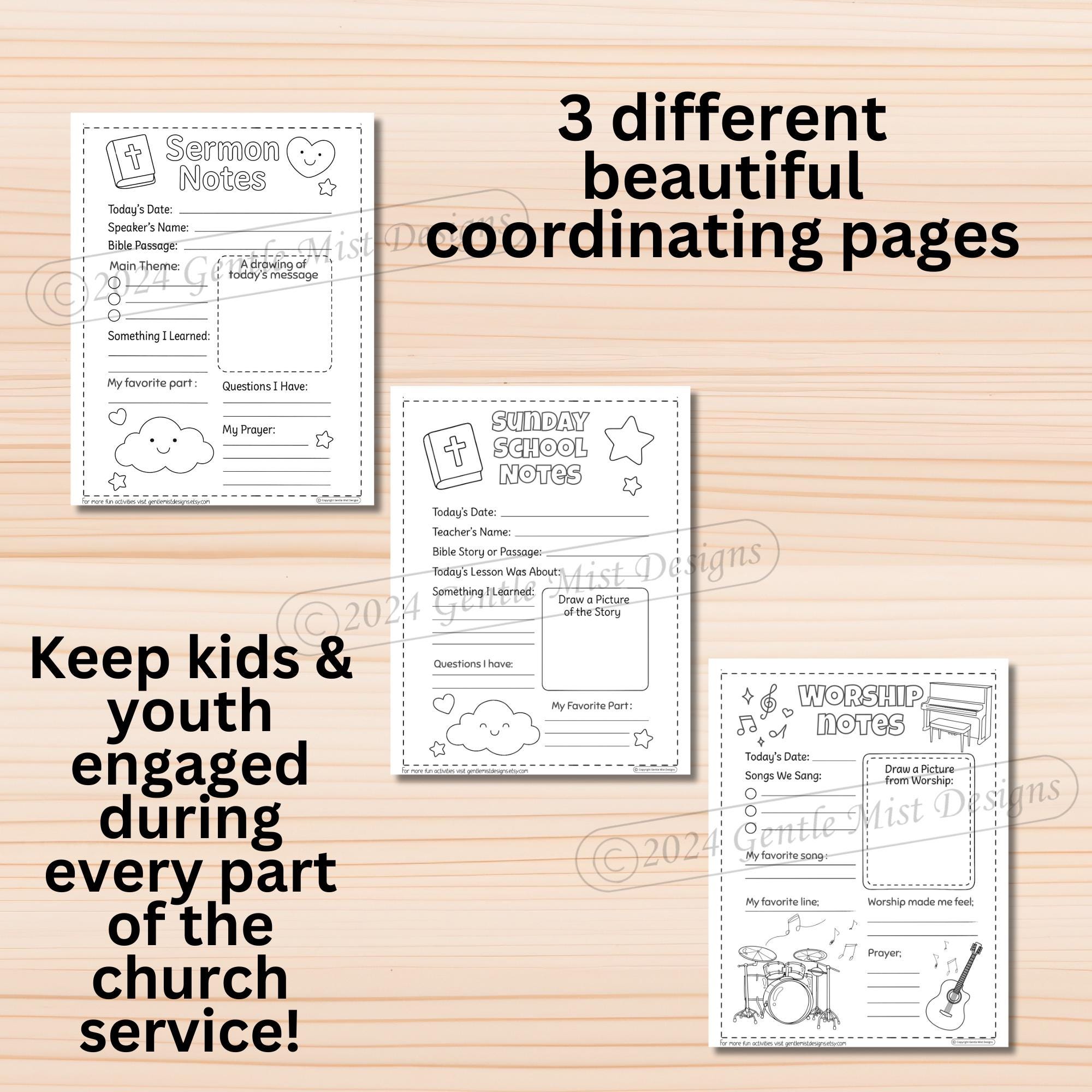 CUTE SERMON NOTES for Kids Printable Church Set Sunday School Notes ...