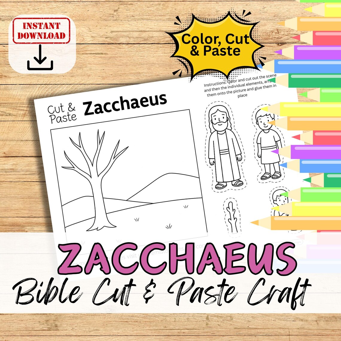 ZACCHAEUS Bible Story Paper Craft Activity for Kids. Printable DIY Cut ...