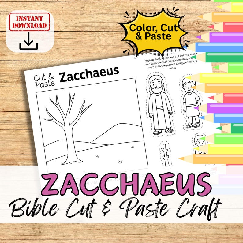 ZACCHAEUS Bible Story Paper Craft Activity for Kids. Printable DIY Cut ...
