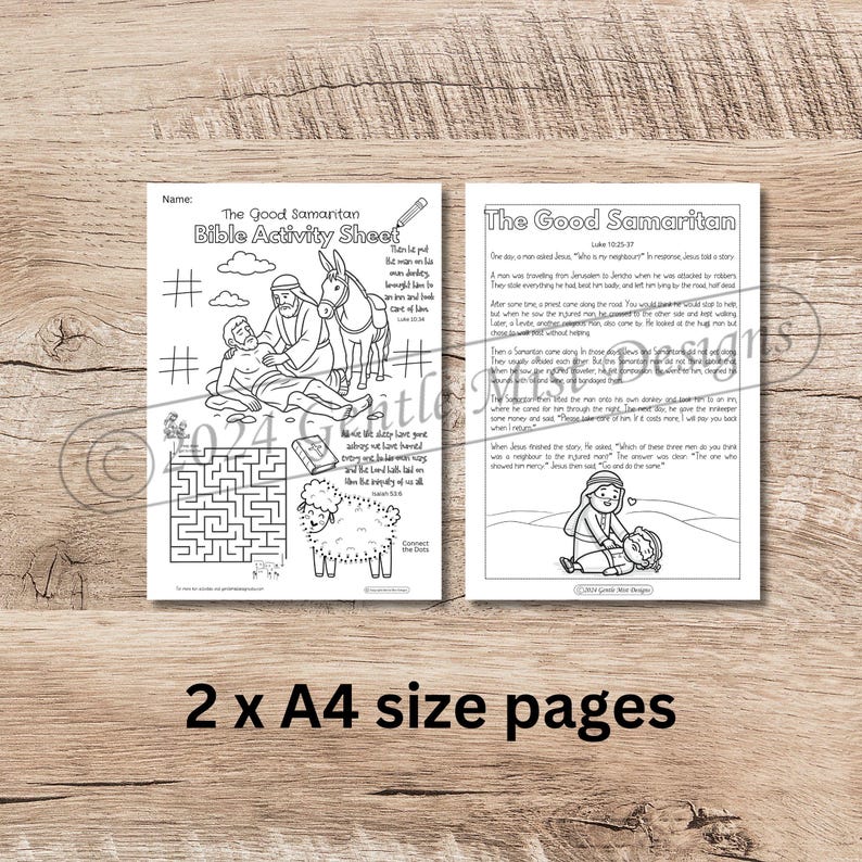 THE GOOD SAMARITAN Bible Story and Activity Sheet for Kids. Sunday ...