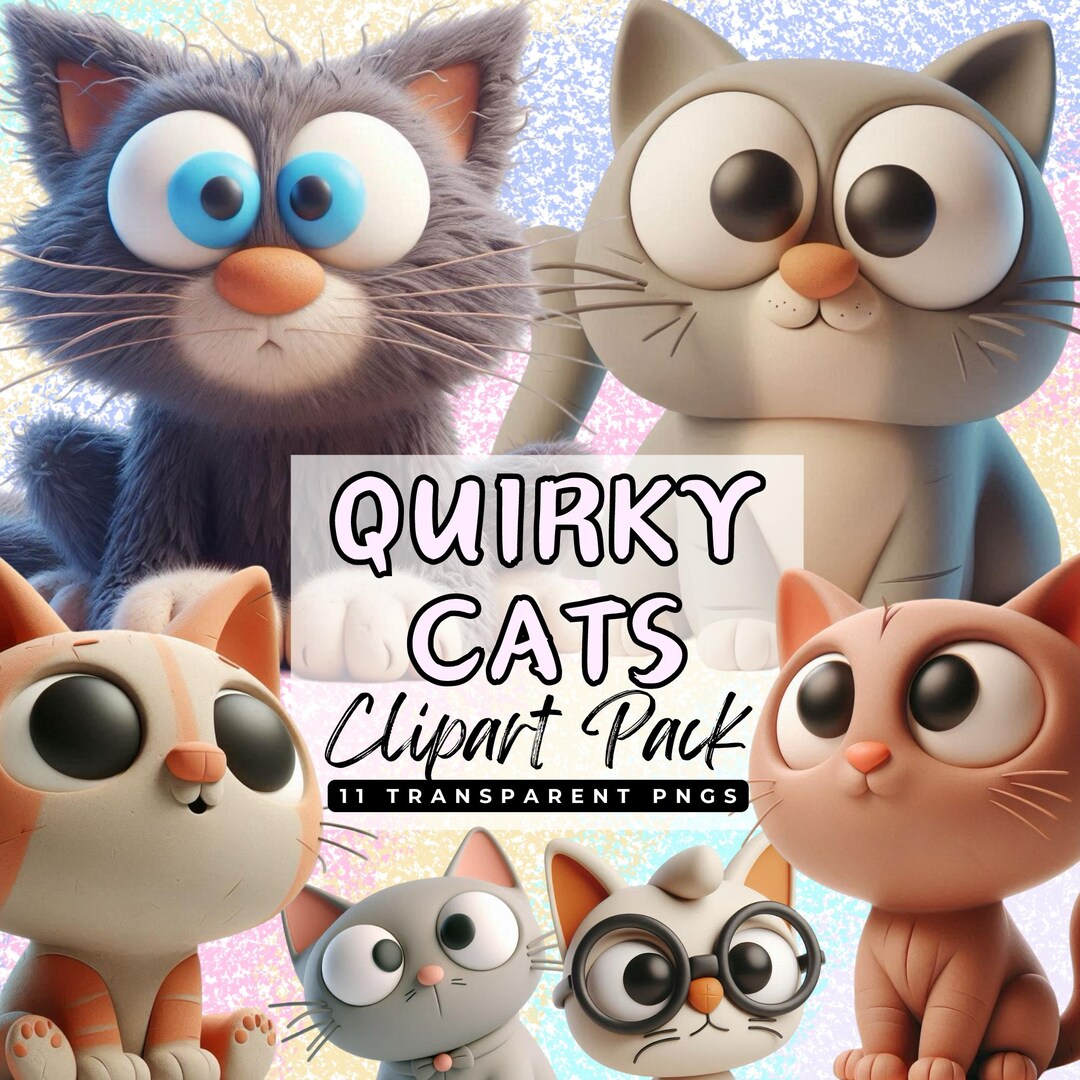 QUIRKY CATS Clipart Pack. Funny Kittens Junk Journal Card Making High ...