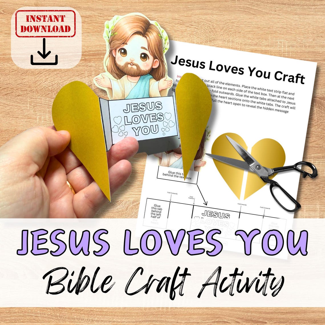 JESUS LOVES YOU Bible Verse Paper Craft Activity for Kids. Fold Out ...