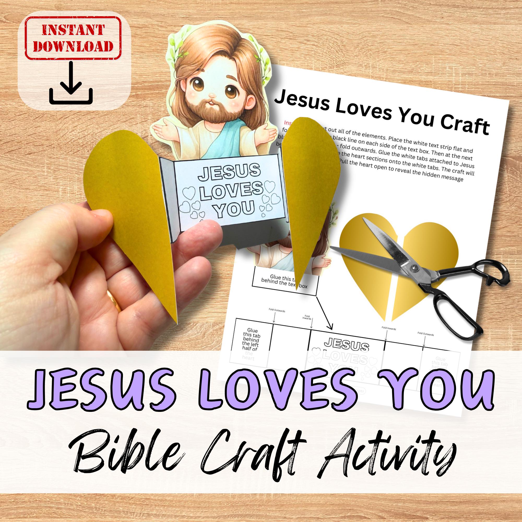 JESUS LOVES YOU Bible Verse Paper Craft Activity for Kids. Fold Out ...