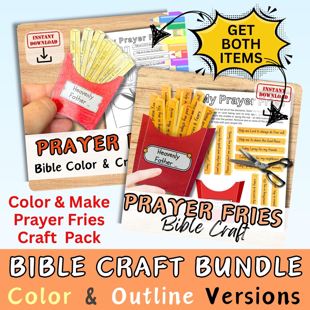 PRAYER FRIES BUNDLE Bible Craft for Kids. Printable Color + Outline ...