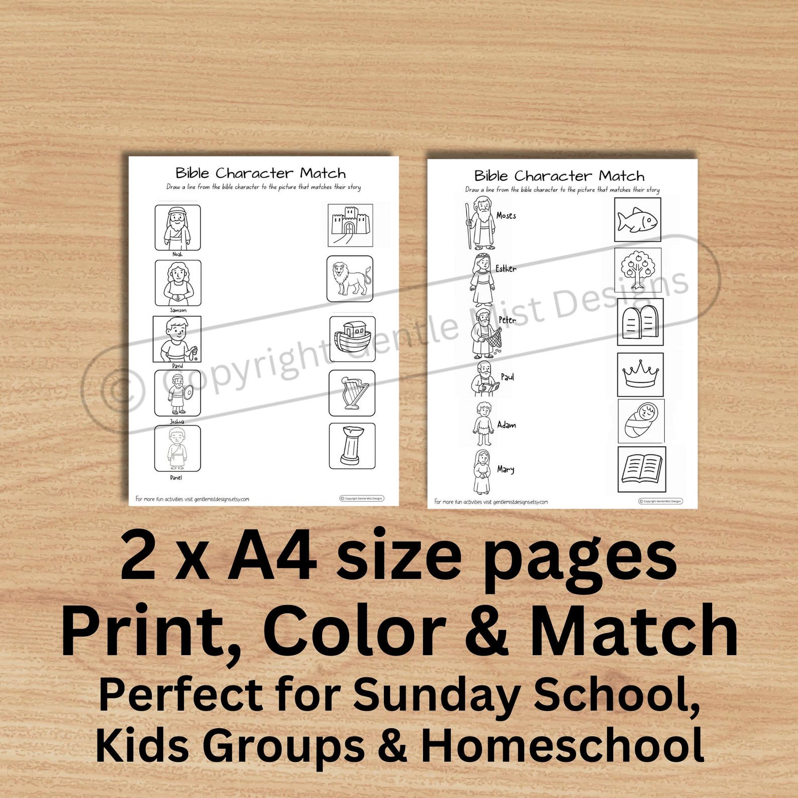 BIBLE CHARACTER MATCHING Activity Game for Kids. Sunday School Bible ...