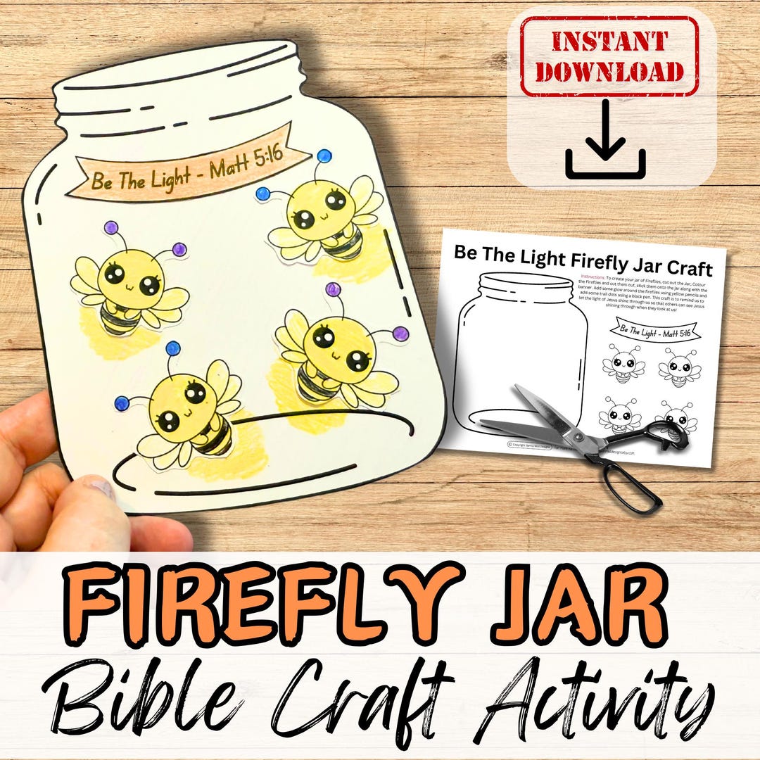 FIREFLY JAR Be the LIGHT Craft Activity for Kids. Bible Based Printable ...