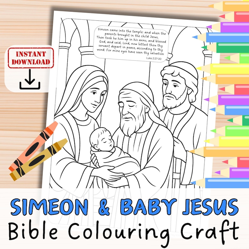 SIMEON Meets BABY JESUS in Temple. Bible Verse Coloring in Sheet ...