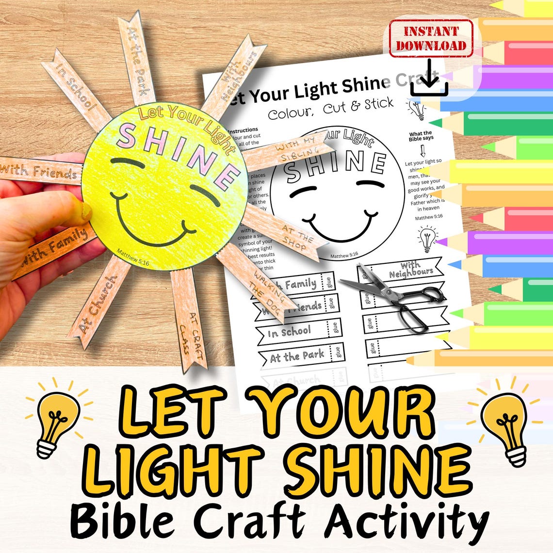 LET Your LIGHT SHINE for Jesus Bible Paper Craft Activity for Kids ...