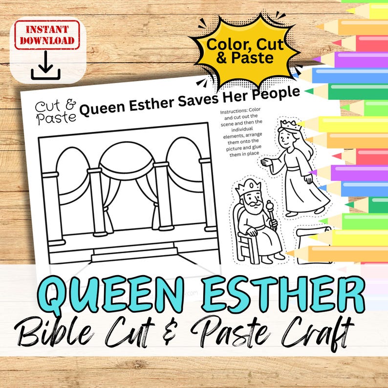 QUEEN ESTHER Bible Paper Craft Activity for Kids. Printable DIY Cut ...