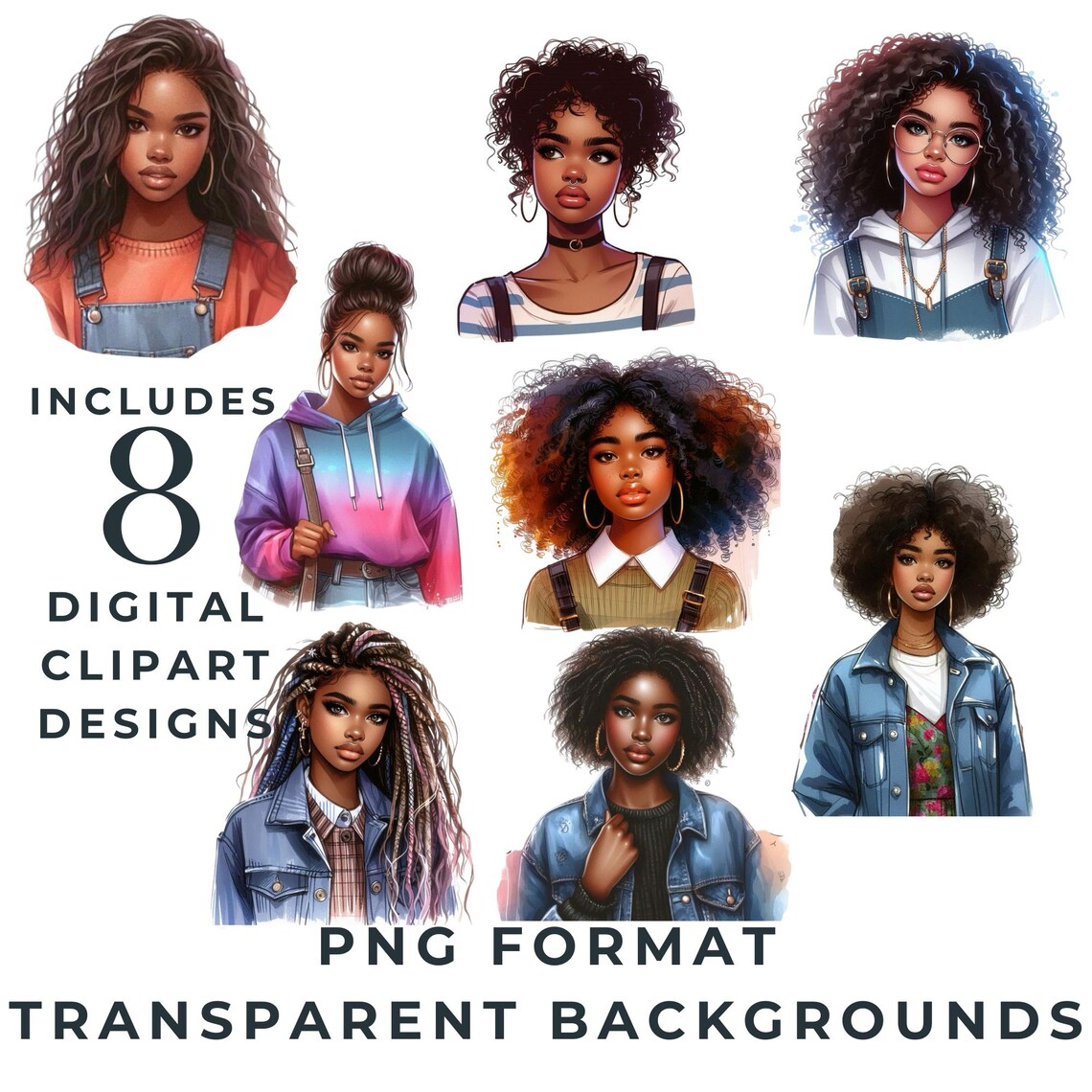 AA Trendy TEENS Clipart Pack. Junk Journal African American Card Making ...