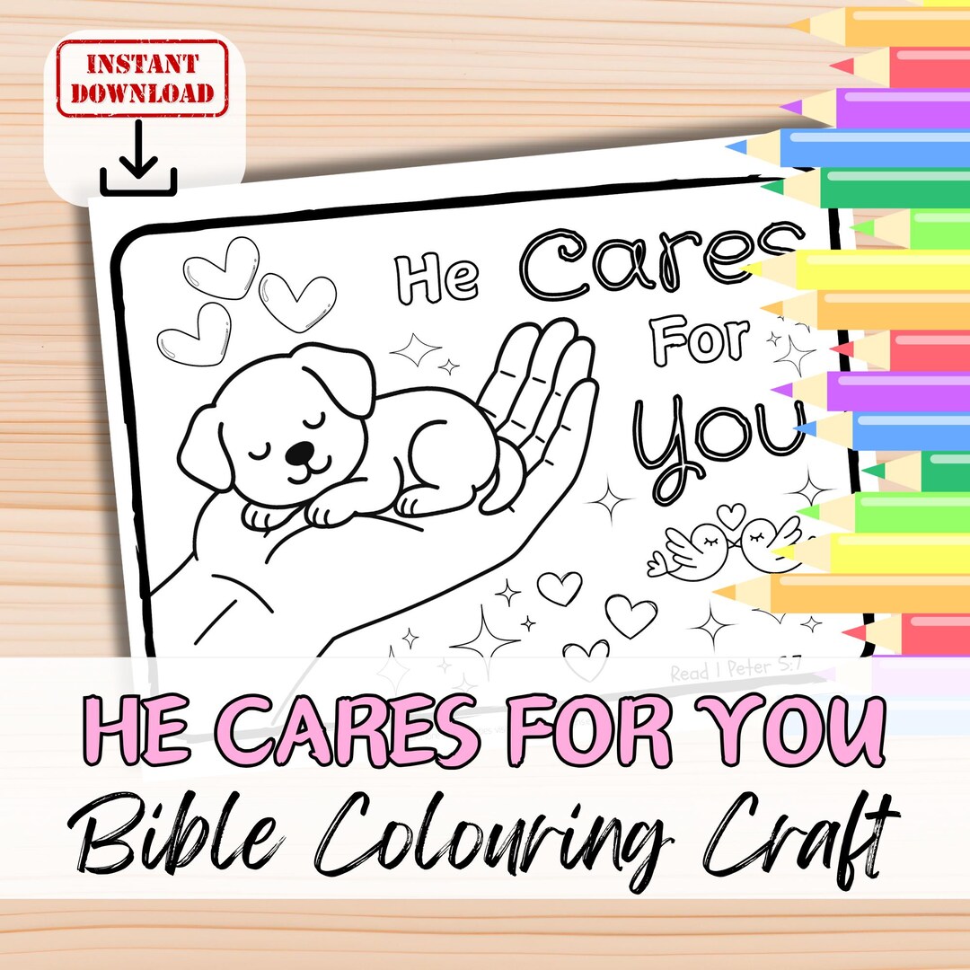 HE CARES for YOU Bible Verse Coloring in Sheet Activity for Kids, Youth ...