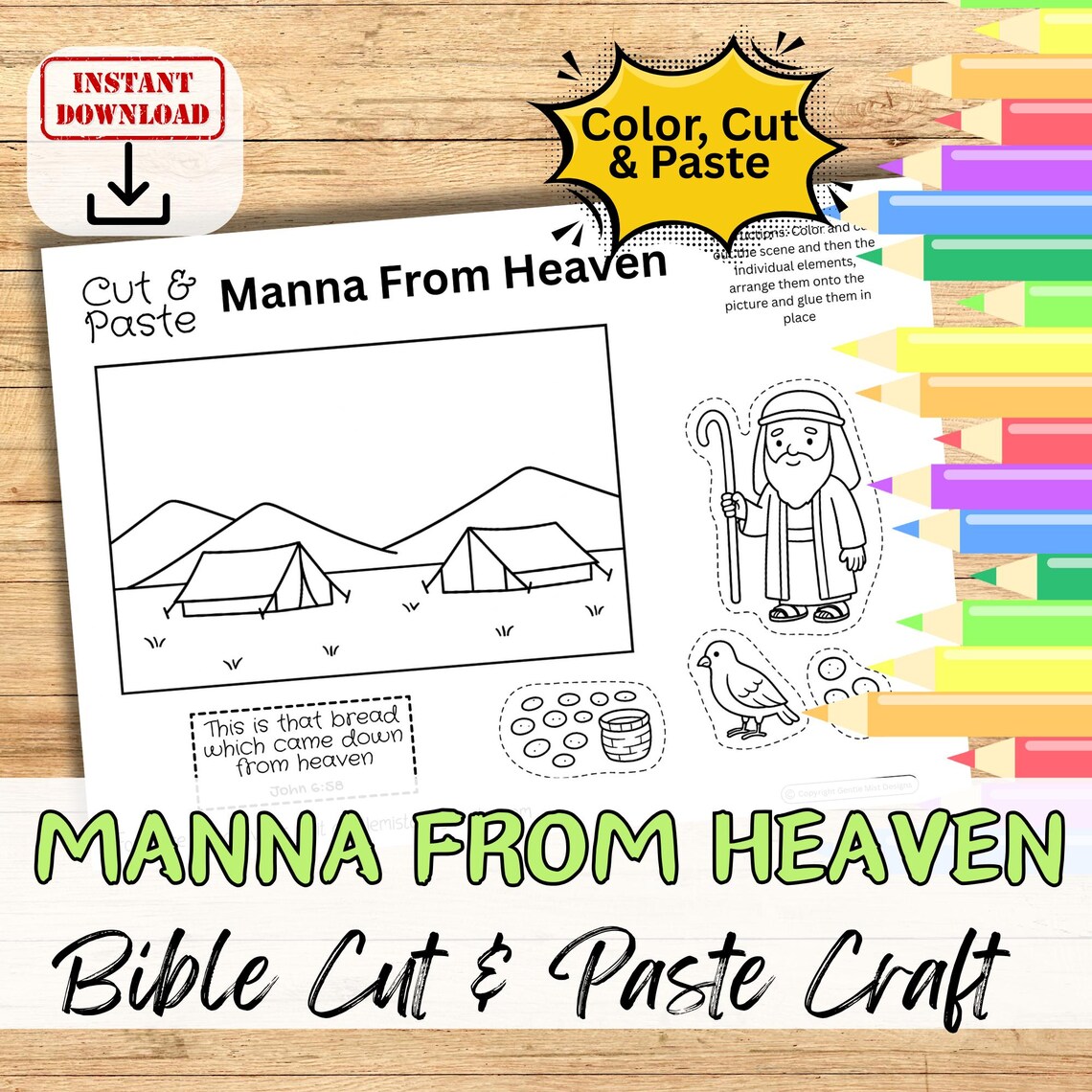 MANNA FROM HEAVEN Bible Paper Craft Activity for Kids. Printable Diy ...
