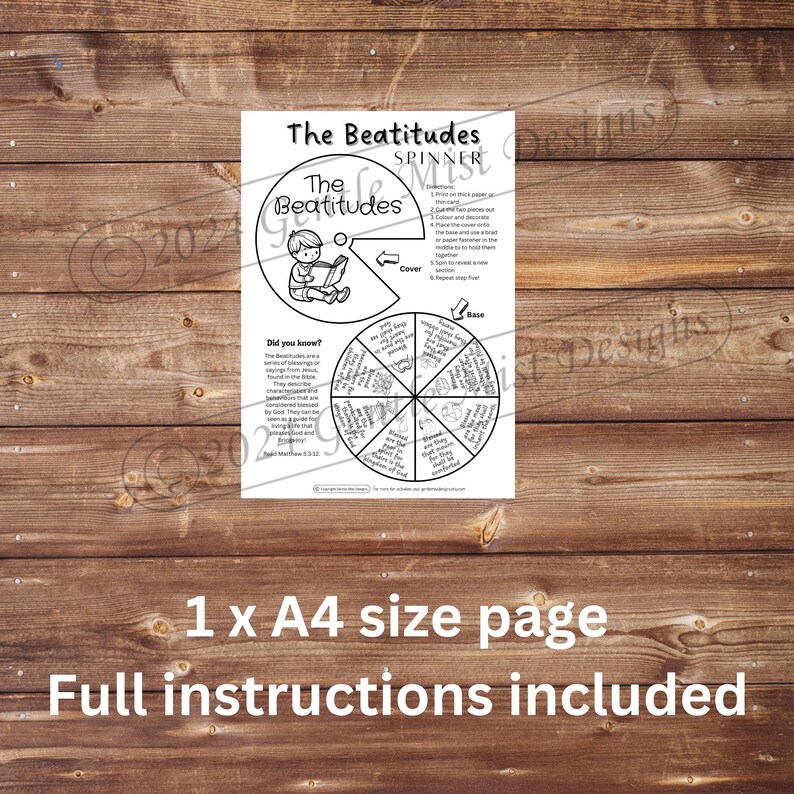 THE BEATITUDES Bible Spinner Wheel Colouring Sheet Craft. Bible Verse ...