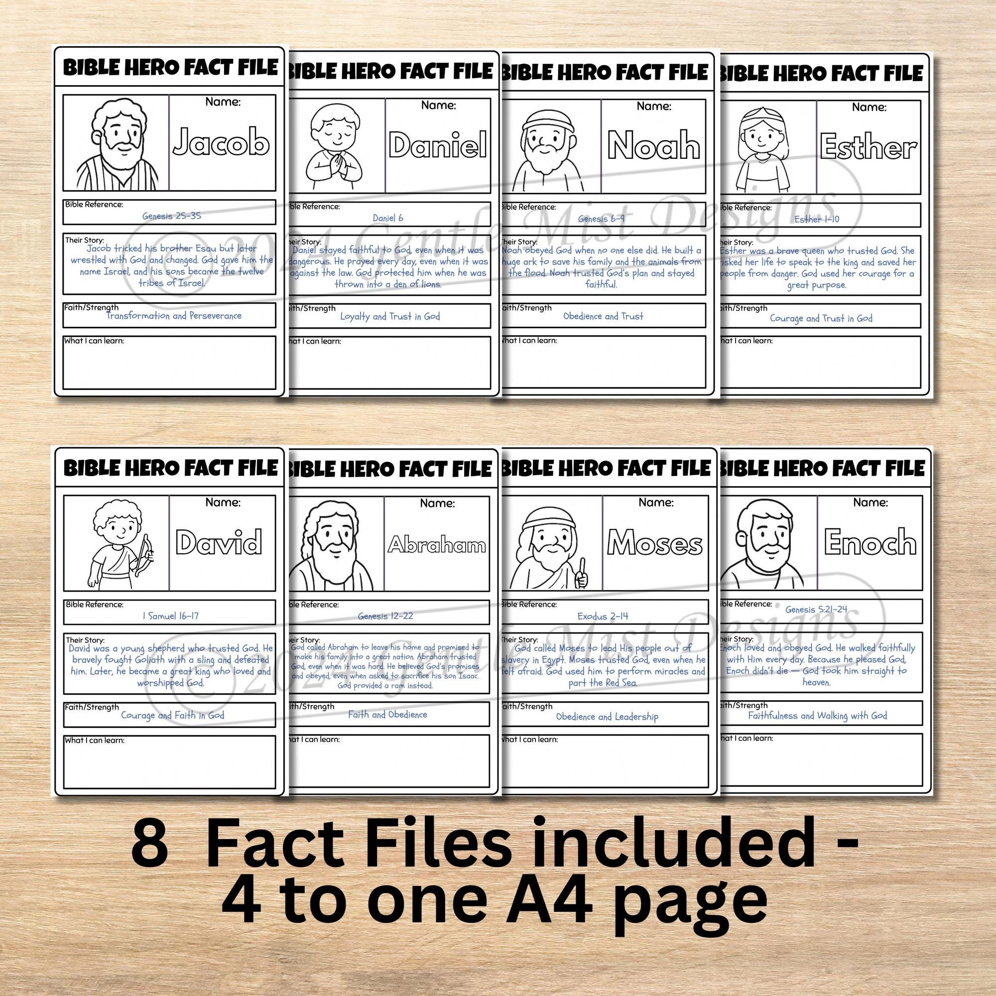 Old Testament Bible Hero Fact Files Activity for Kids – Printable Bible ...