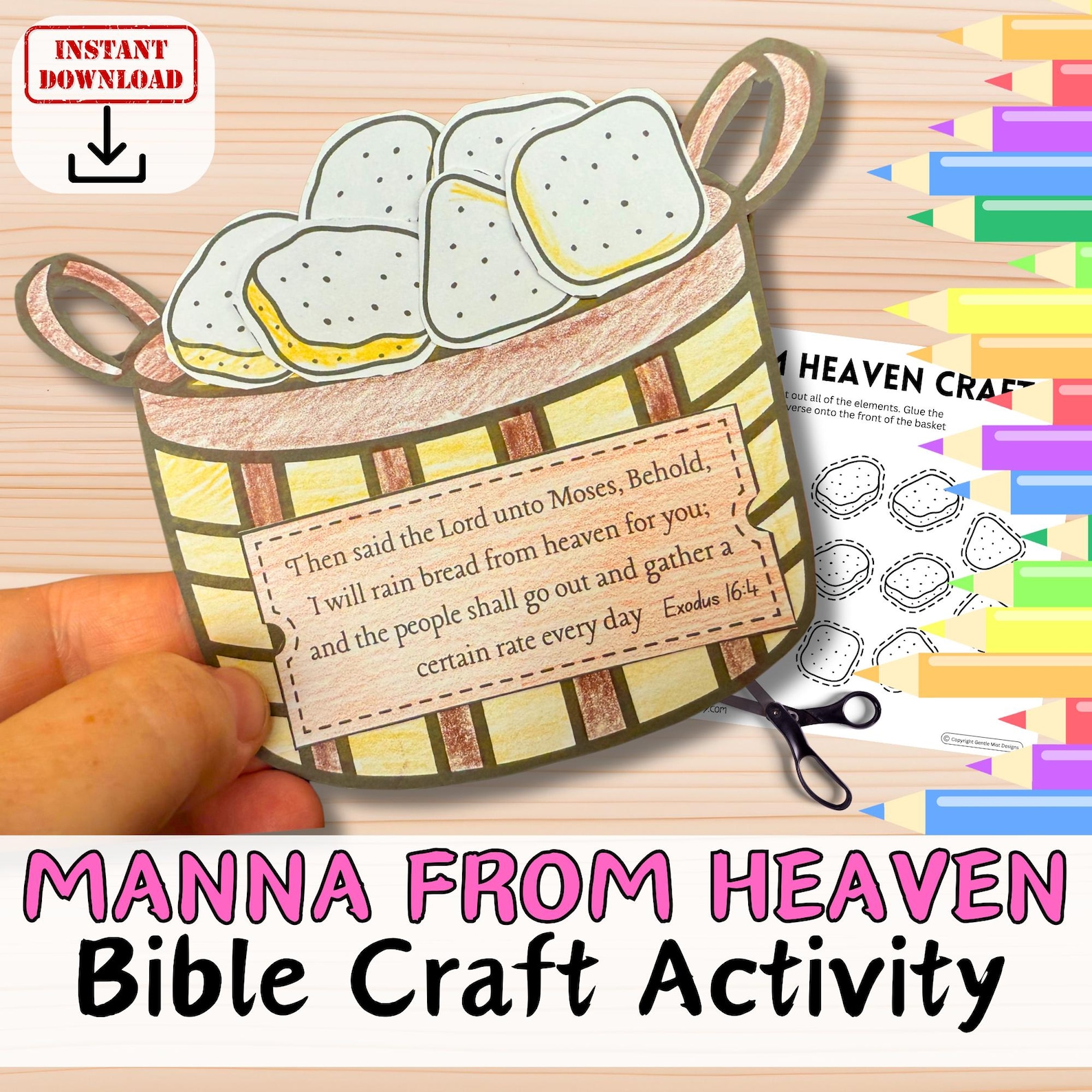 MANNA FROM HEAVEN Basket Bible Craft Activity for Kids. Printable Diy ...